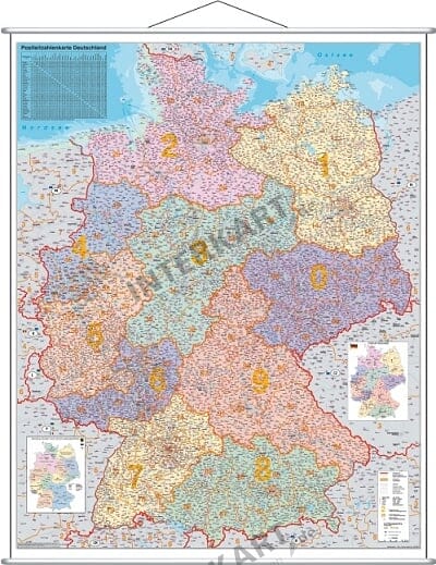 Postcode Wall Map Germany (small) 67 x 85cm