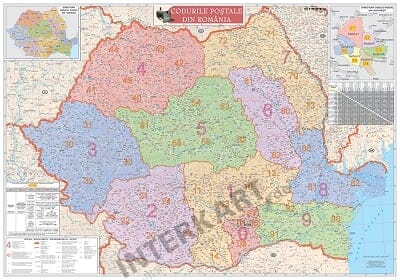 Romania Postcode Wall Map