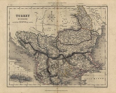 1850 - Turkey in Europe - old historical map