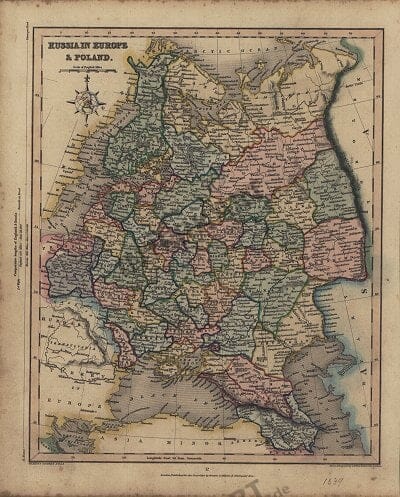 1839 - Russia in Europe & Poland - old historical map