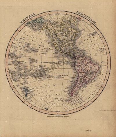 1838 - Western Hemisphere - old historical map