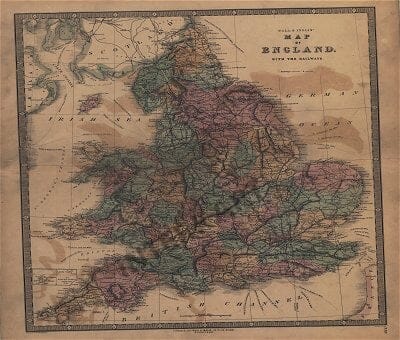 1840 - Map of England with the railways - old historical map