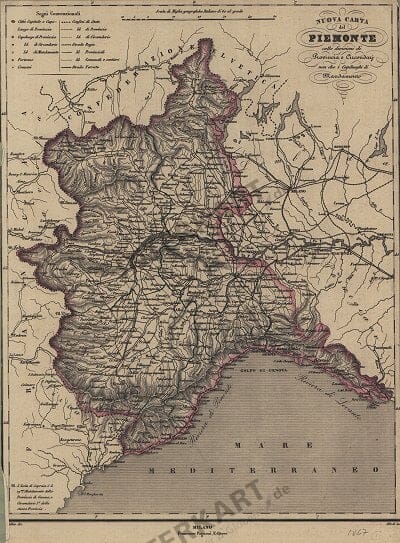 1867 - Nova carta del Piemonte (Replikat) - alte historische Karte