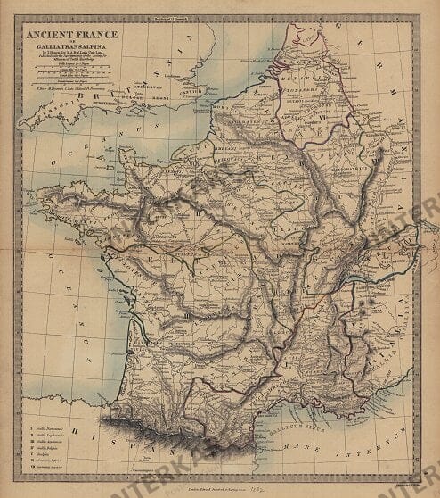 1872 - France - old historical map