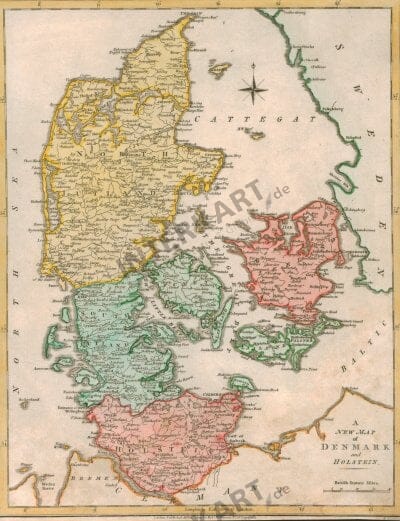 1800 - Denmark and Holstein - old historical map