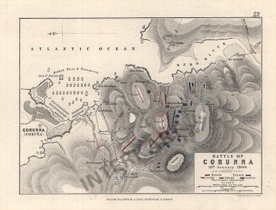 1809 - Batlle of Corunna - old historical map