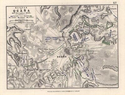 1809 - Battle of Ocana - old historical map