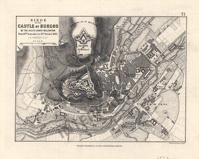 1812 - Siege of Castle of Burgos - old historical map