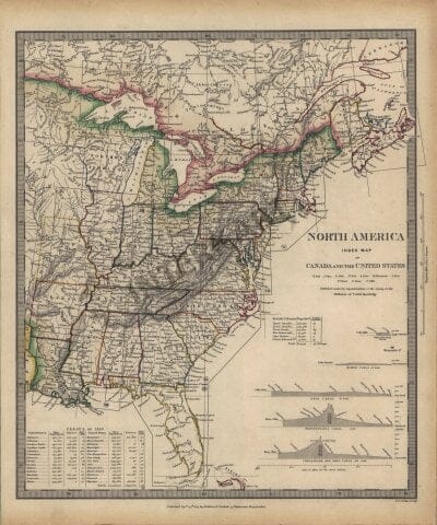 1834 - Canada and the United States of America - old historical map