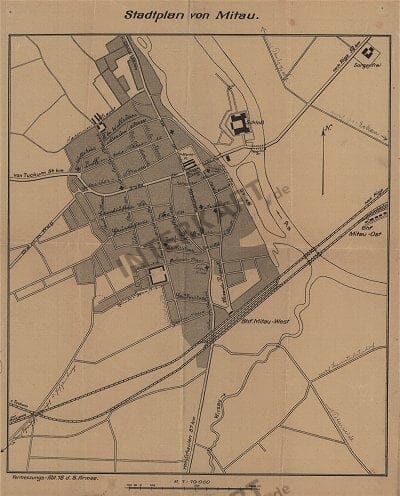 1914 - Garnison-Umgebungskarte von Mitau (Replikat) - alte historische ...