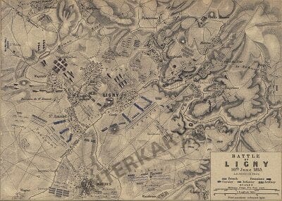 1815 - Battle of Ligny - old historical map