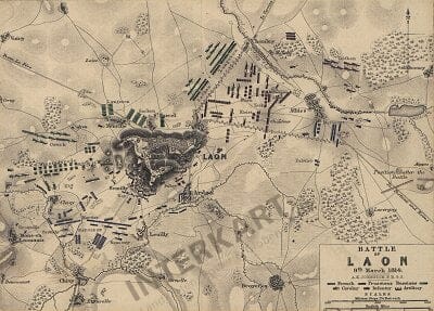 1814 - Battle of Laon - old historical map