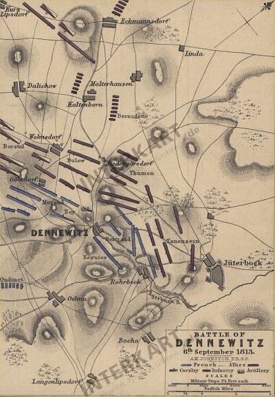 1813 - Battle of Dennewitz - old historical map