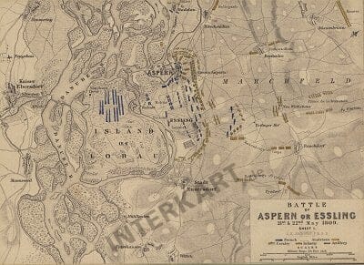1809 - Battle of Aspern or Essling - old historical map