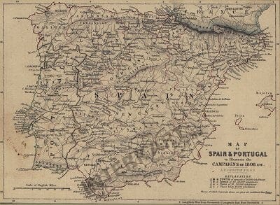 1808 - Map of Spain & Portugal - antikke historiske kort