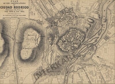 1812 - Plan of the Fortifications of Ciudad Rodrigo - old historical map