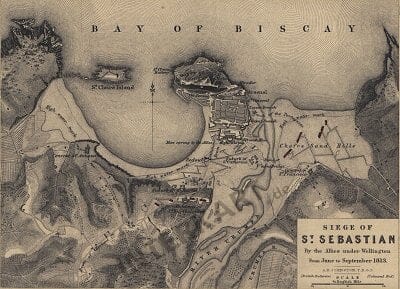 1813 - Siege of St. Sebastian - old historical map