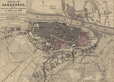 1808 - Siege of Saragossa - old historical map