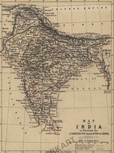 1799-1806 - Map of India - old historical map