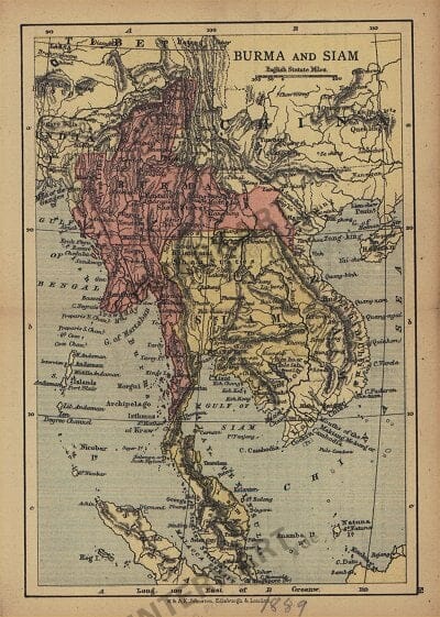 1889 - Burma and Siam - old historical map