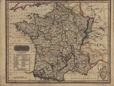 1825 - France in Departments - old historical map