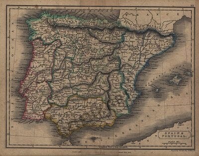 1822 - Spain & Portugal - old historical map