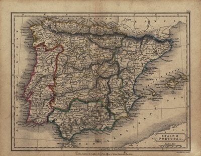 1820 - Spain & Portugal - old historical map