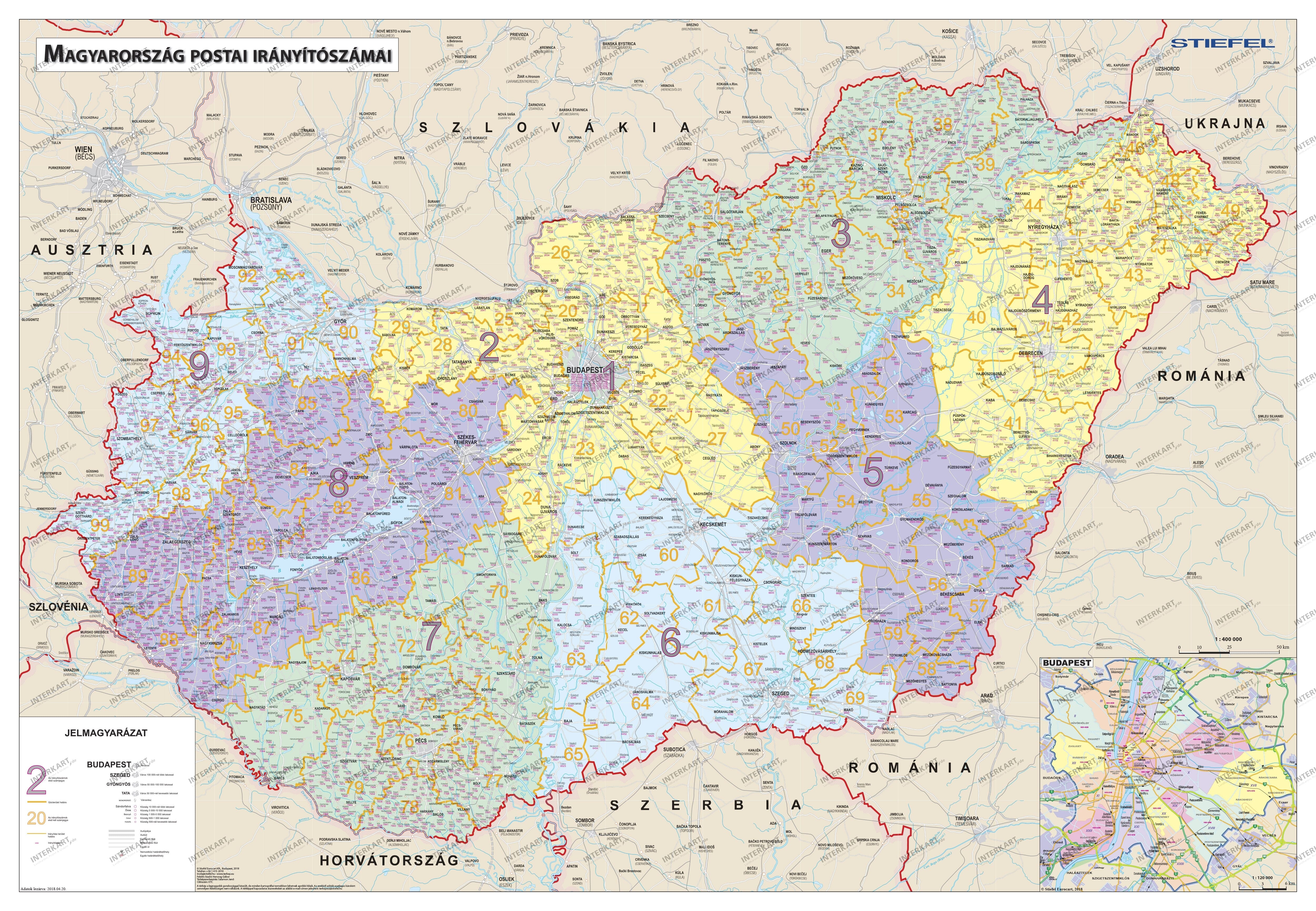 Postleitzahlenkarte Ungarn 140 x 100cm