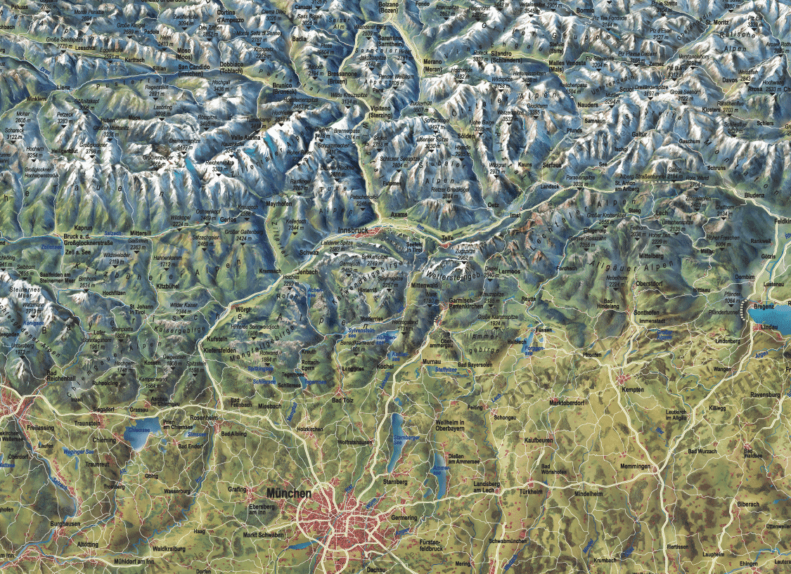 Unsere Panoramakarten der Alpen bieten einen spektakulären Blick auf ...